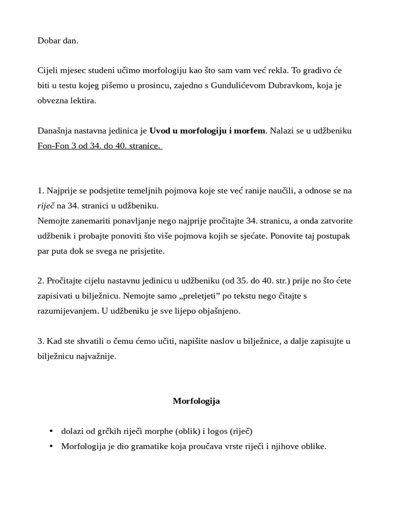Uvod U Morfologiju. Morfem | PDF