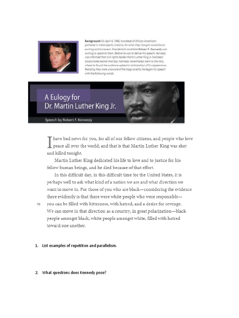 A Eulogy For Dr. Martin Luther King | PDF | Philosophy | Science ...