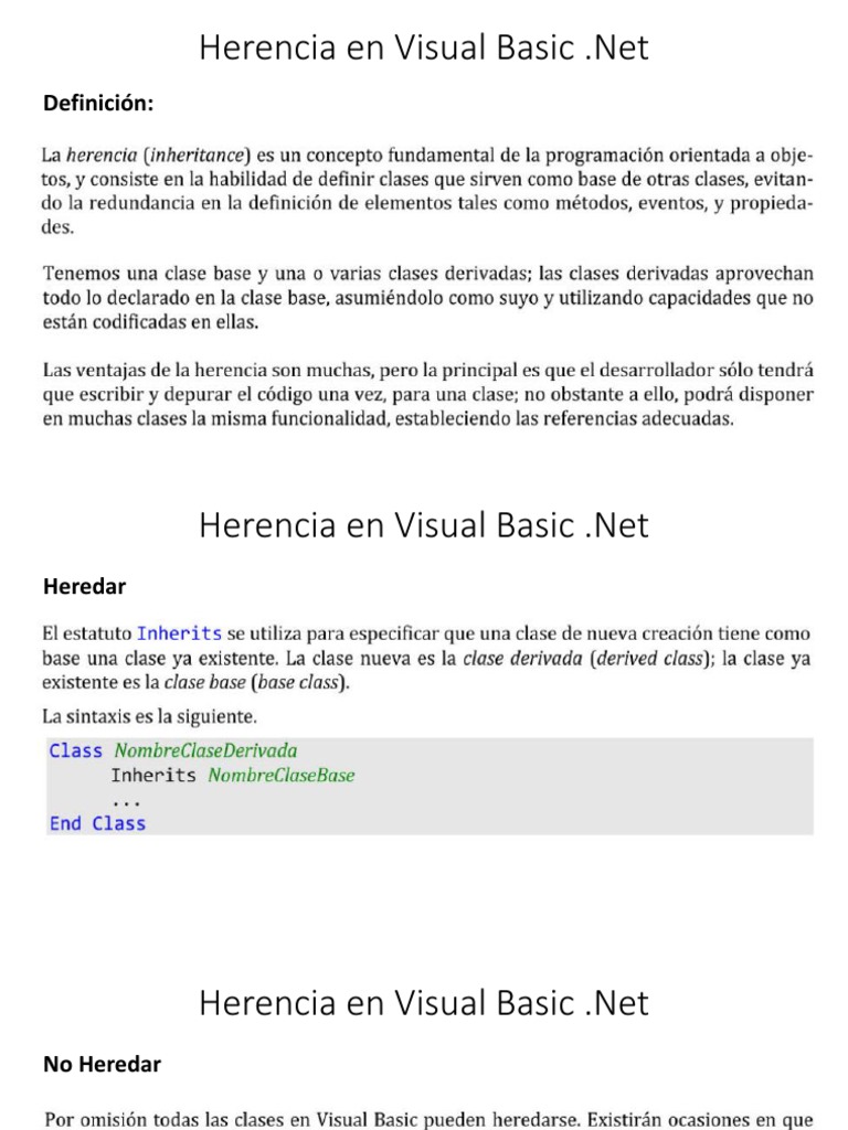 Herencia en Visual Basic | PDF | Herencia (Programación Orientada a Objetos) | Básico