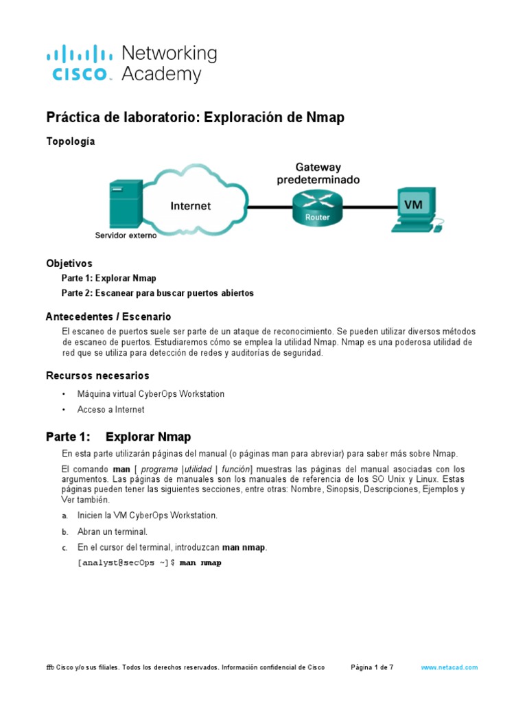 4.5.2.10 Lab - Exploring Nmap | PDF | Dirección IP | Protocolo de Control de Transmisión