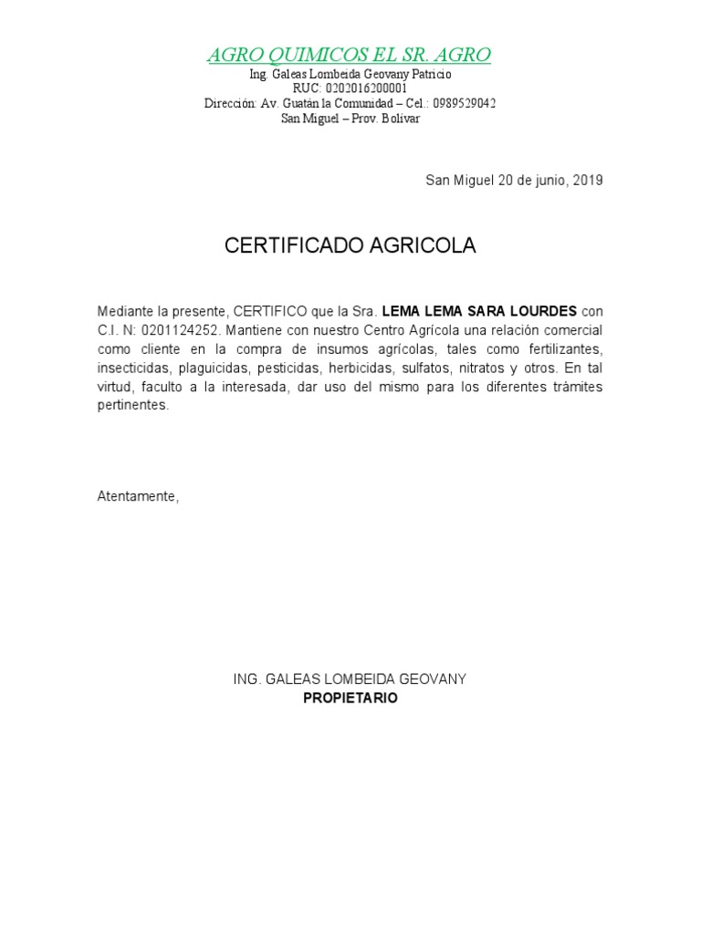 Certificado Agricola | PDF