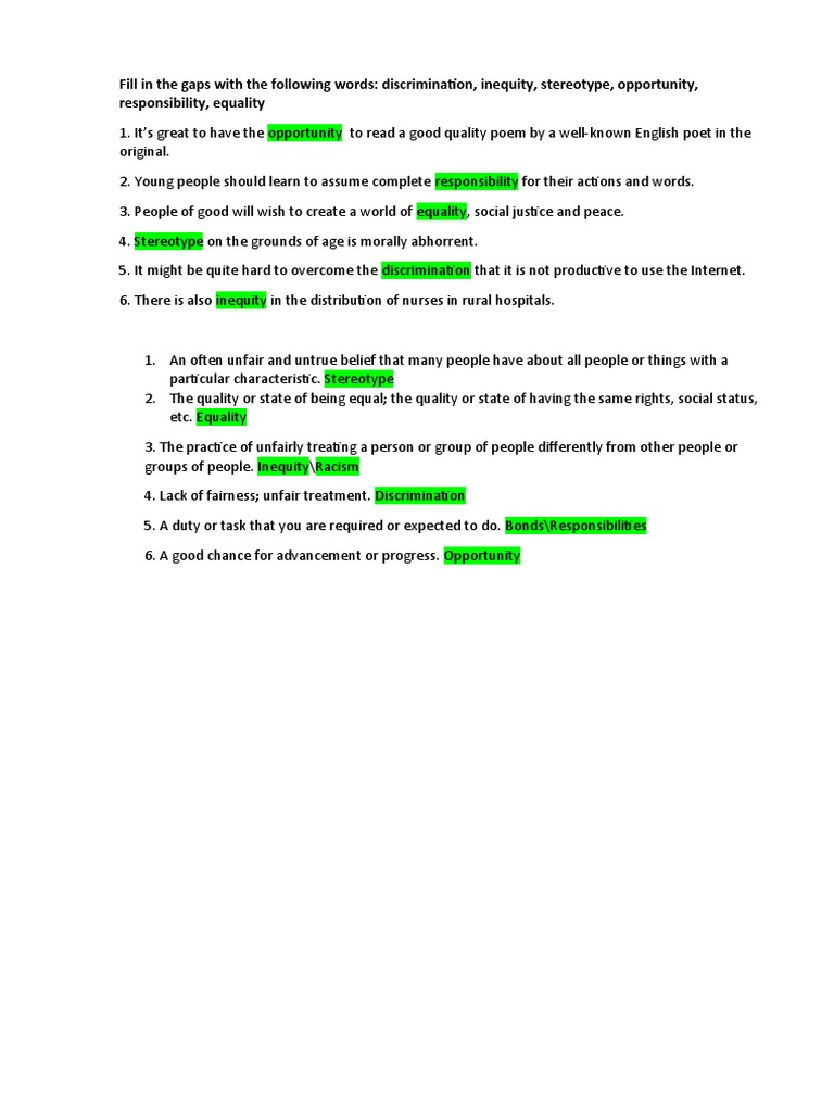 Vocabulary Gap Fill Exercise | PDF | Social Science | Self-Improvement