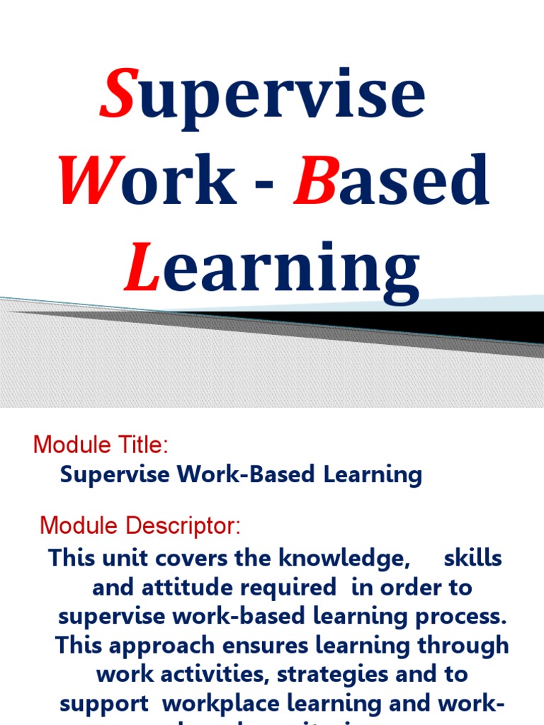 3 - Supervise Work Based Learning - Orientation | PDF | Finance & Money Management