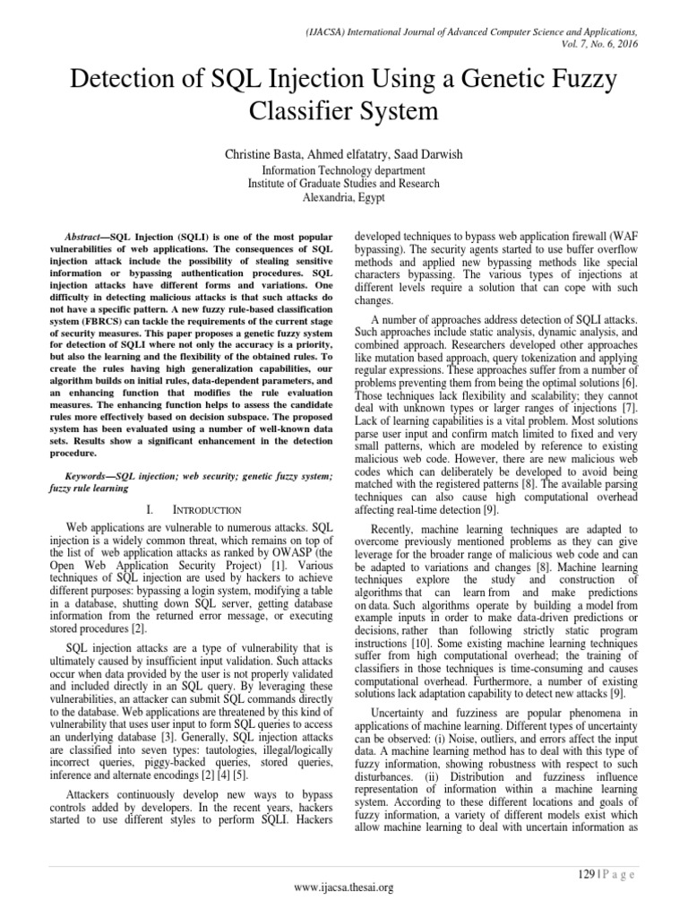 Paper 16-Detection of SQL Injection Using A Genetic Fuzzy Classifier ...