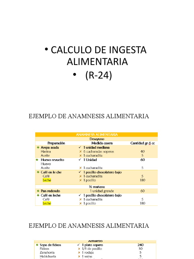 Calculo de Ingesta 2020 | PDF