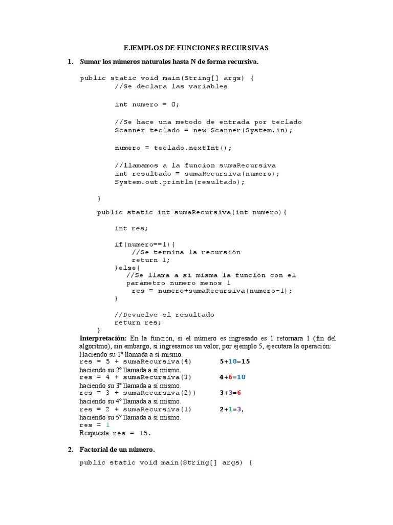 Ejemplos de Funciones Recursivas | PDF | División (Matemáticas) | Exponenciación