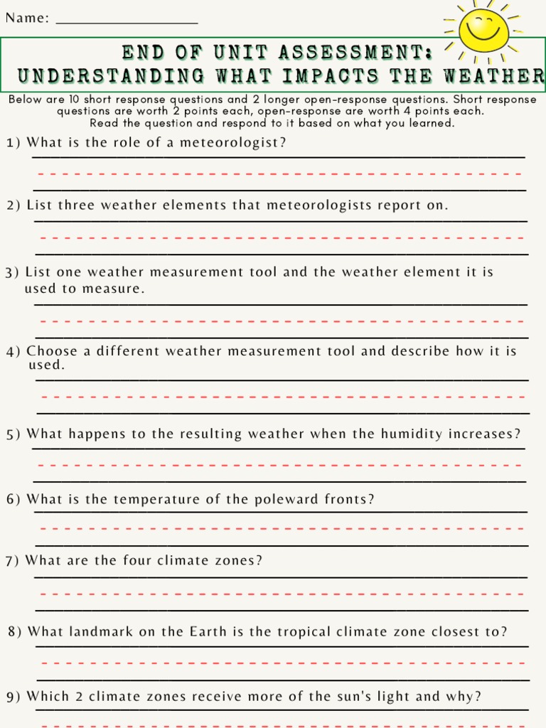 Science End of Unit Assessment | PDF | Weather | Climate