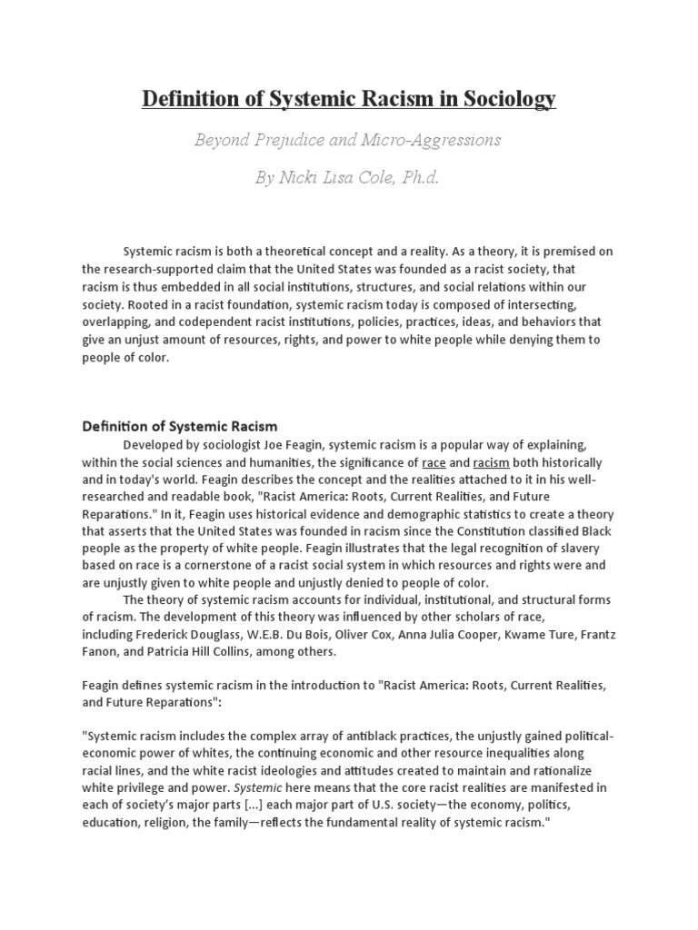 Definition of Systemic Racism in Sociology | PDF | Racism ...