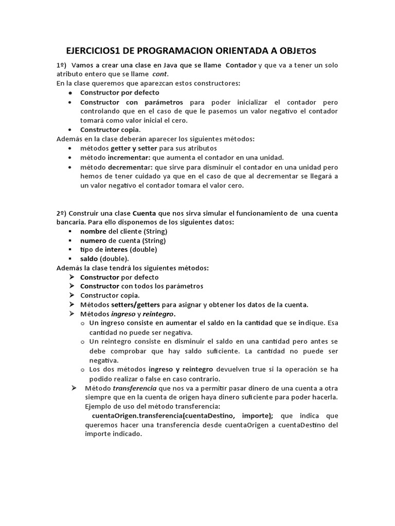 Ejercicios De Poo En Java Pdf Constructor Programación Orientada A Objetos Programación