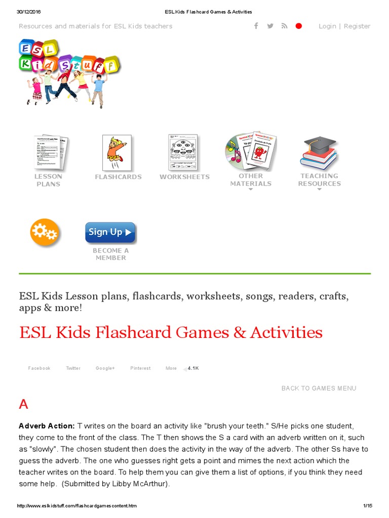 ESL Kids Flashcard Games - Activities 2 | PDF | English As A Second Or ...