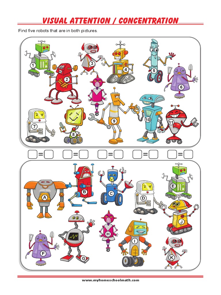 Visual Attention / CONCENTRATION: Find Five Robots That Are in Both ...