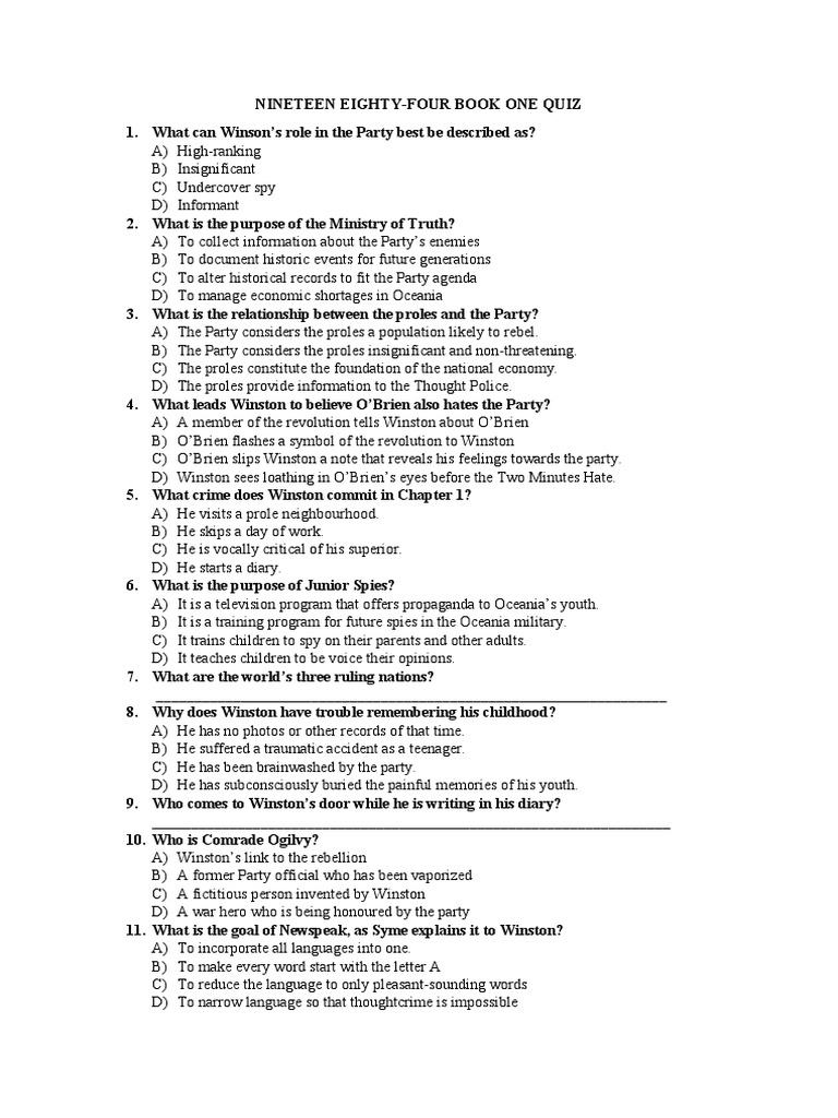 1984 Book One Quiz | PDF