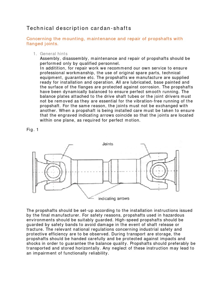 Cardan Shaft Installation and Maintenance Guide | PDF | Bearing ...