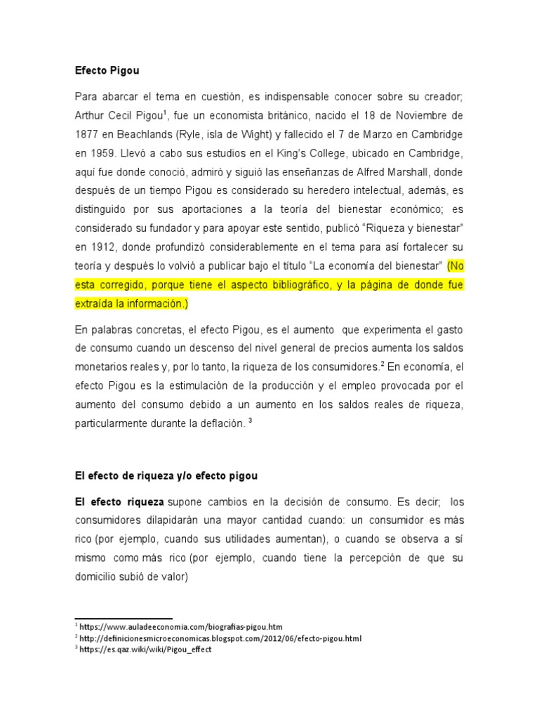 Efecto Pigou y su impacto en el consumo | PDF | Consumo (economía ...