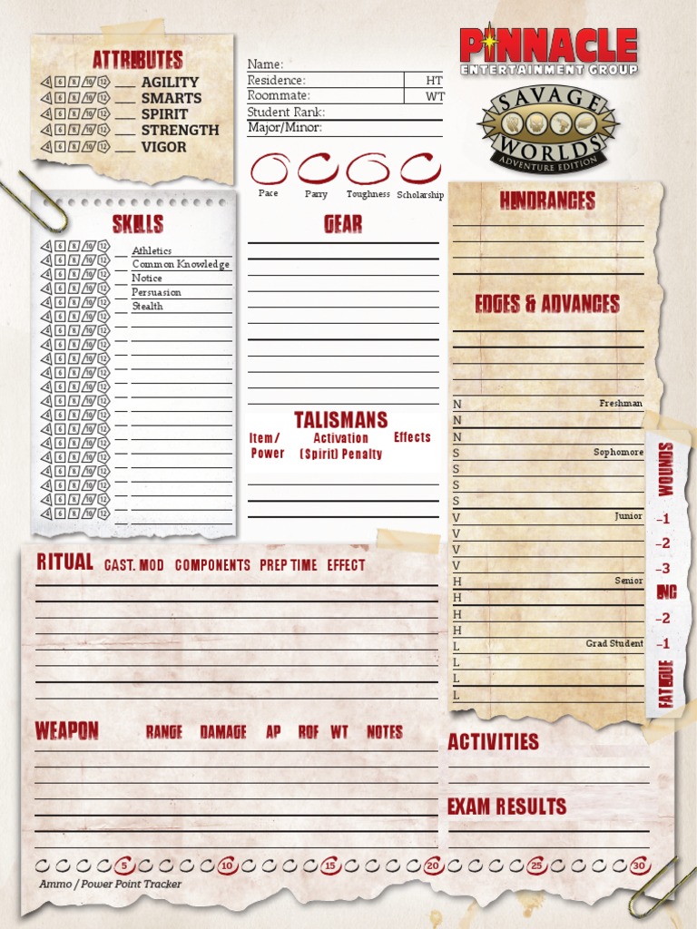 SWADE Character Sheet ETU | PDF | Role Playing Games | Gaming