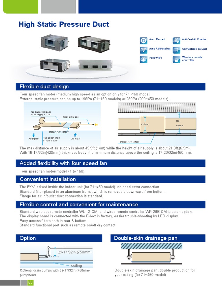 High Static Pressure Duct: Specifications 60Hz | PDF | Air Conditioning ...