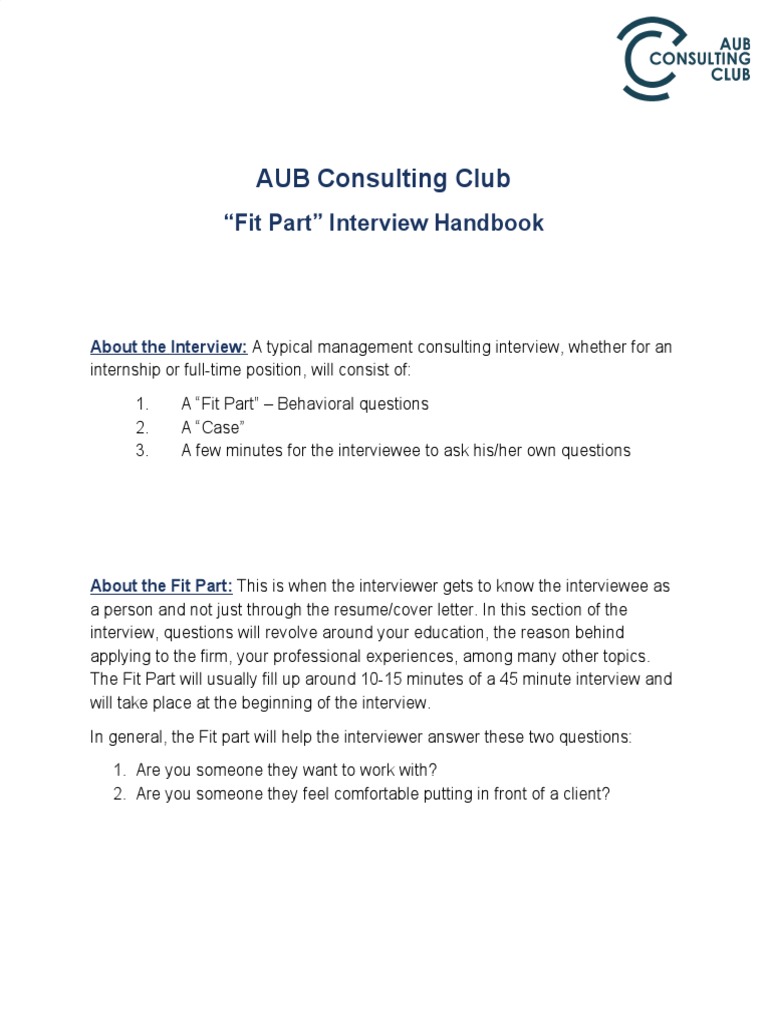 AUBCC Fit Interview Handbook | PDF | Interview | Applied Psychology