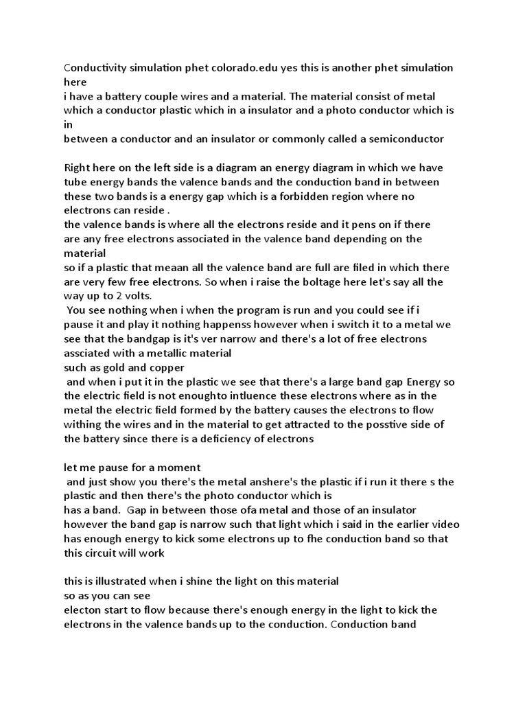 Conductivity Simulation Phet Colorado - Edu | Download Free PDF | Band ...