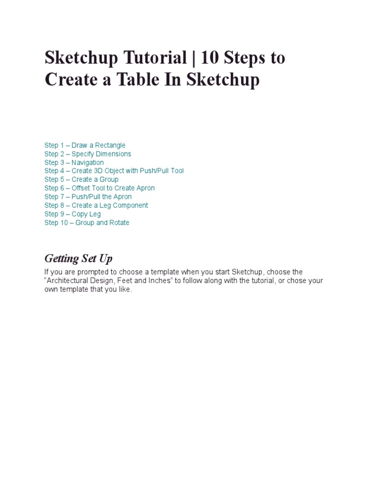 Sketchup Tutorial - 10 Steps To Create A Table in Sketchup: Getting Set ...