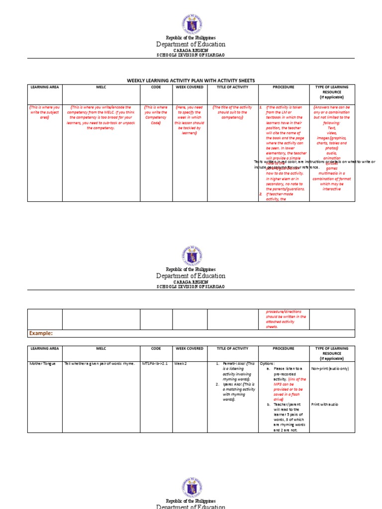Weekly Learning Activity Plan With Activity Sheets | PDF | Learning ...