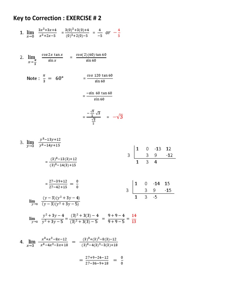 Key To Correction: EXERCISE # 2 | PDF | Teaching Mathematics