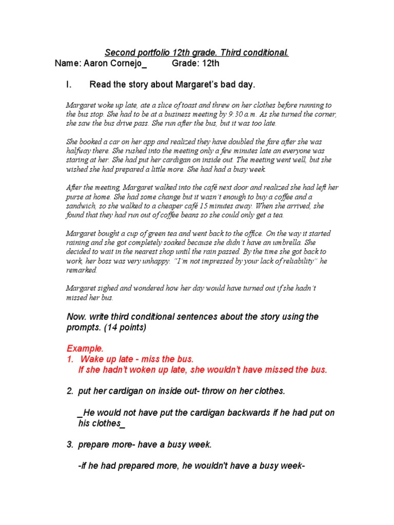 Margaret's Unlucky Day: A Story Using Third Conditional Sentences | PDF