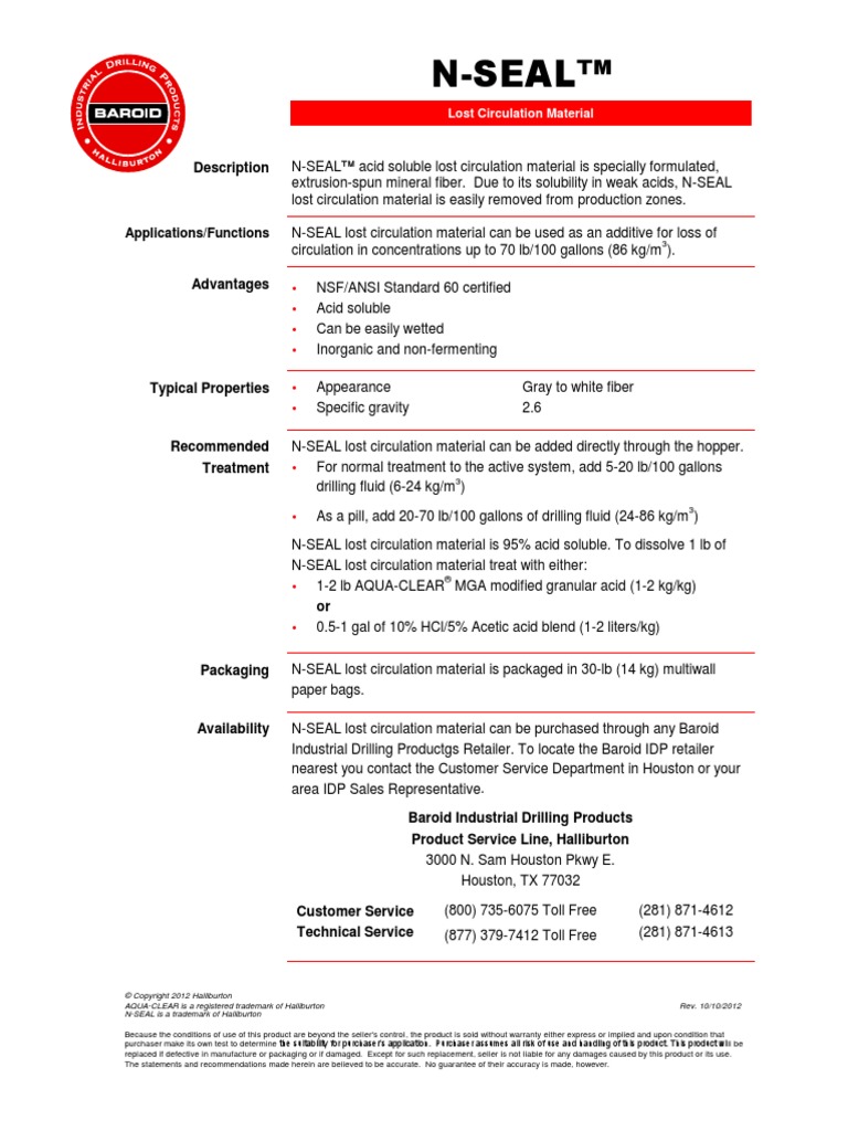 N-Seal™: Lost Circulation Material | PDF | Solubility | Chemical Substances