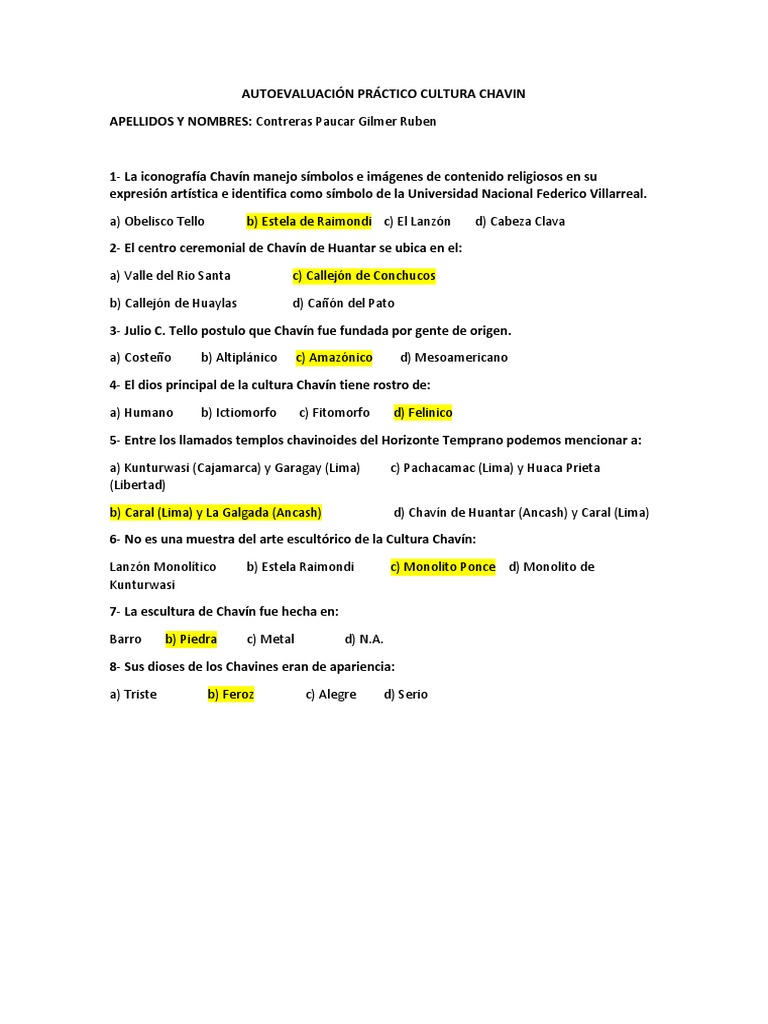 Autoevaluación Práctico Cultura Chavin y Nazca | PDF