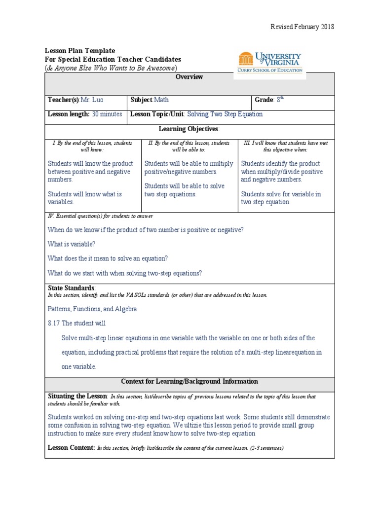 Solving Two-Step Equation | PDF | Educational Assessment | Lesson Plan