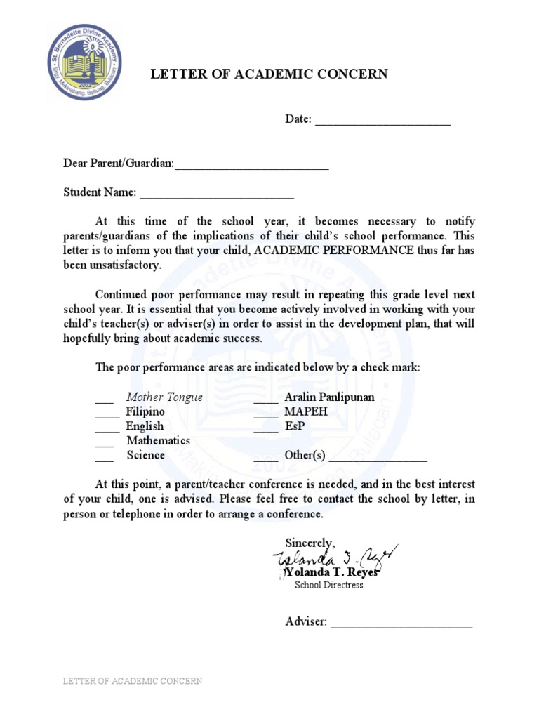 Letter of Academic Concern: Yolanda T. Reyes | PDF