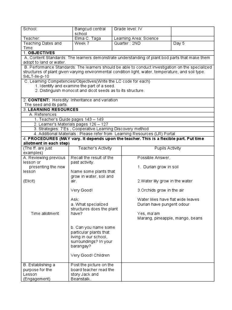DLP Second Quarter Science 4 | PDF | Seedling | Seed