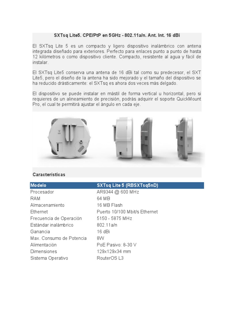 SXTsq Lite5: CPE 5GHz Compacto | PDF