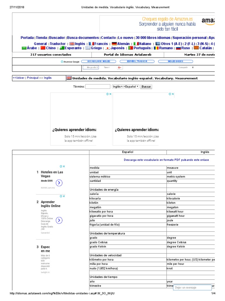 Vocabulario de Unidades de Medida en Inglés | PDF | Volumen | Kilogramo