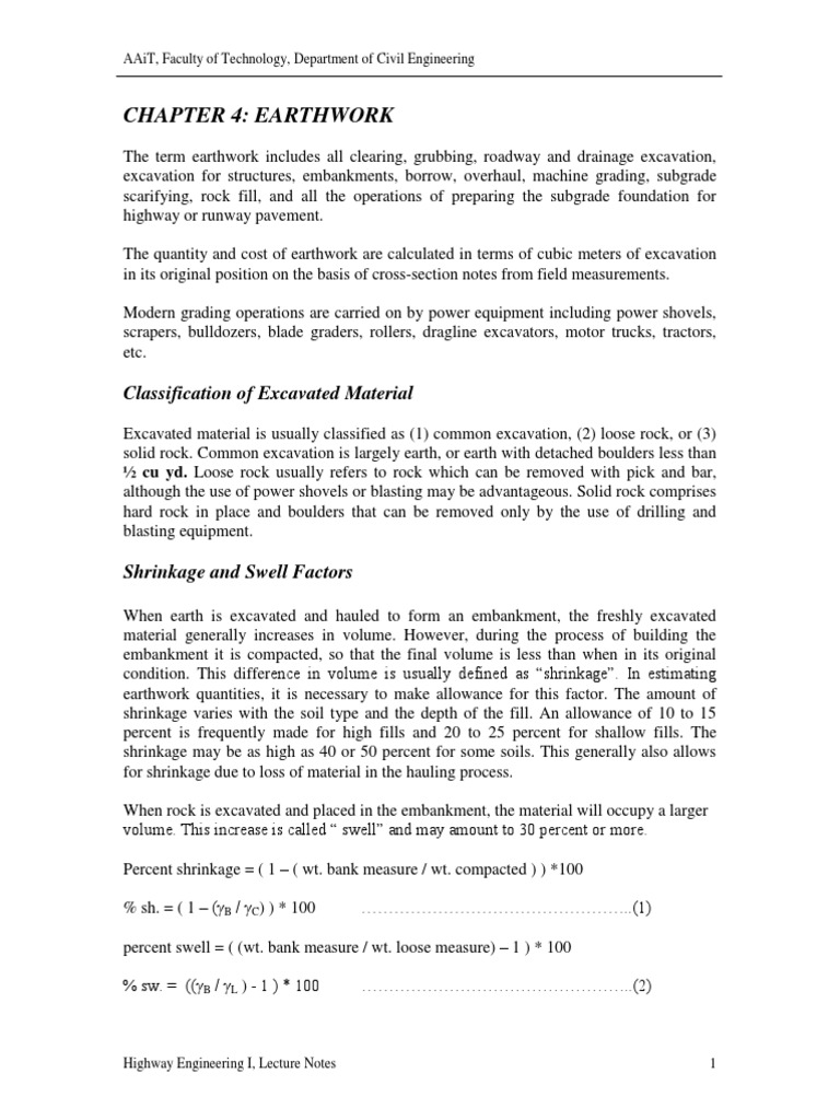 Chapter 4: Earthwork: Classification of Excavated Material | PDF | Area ...