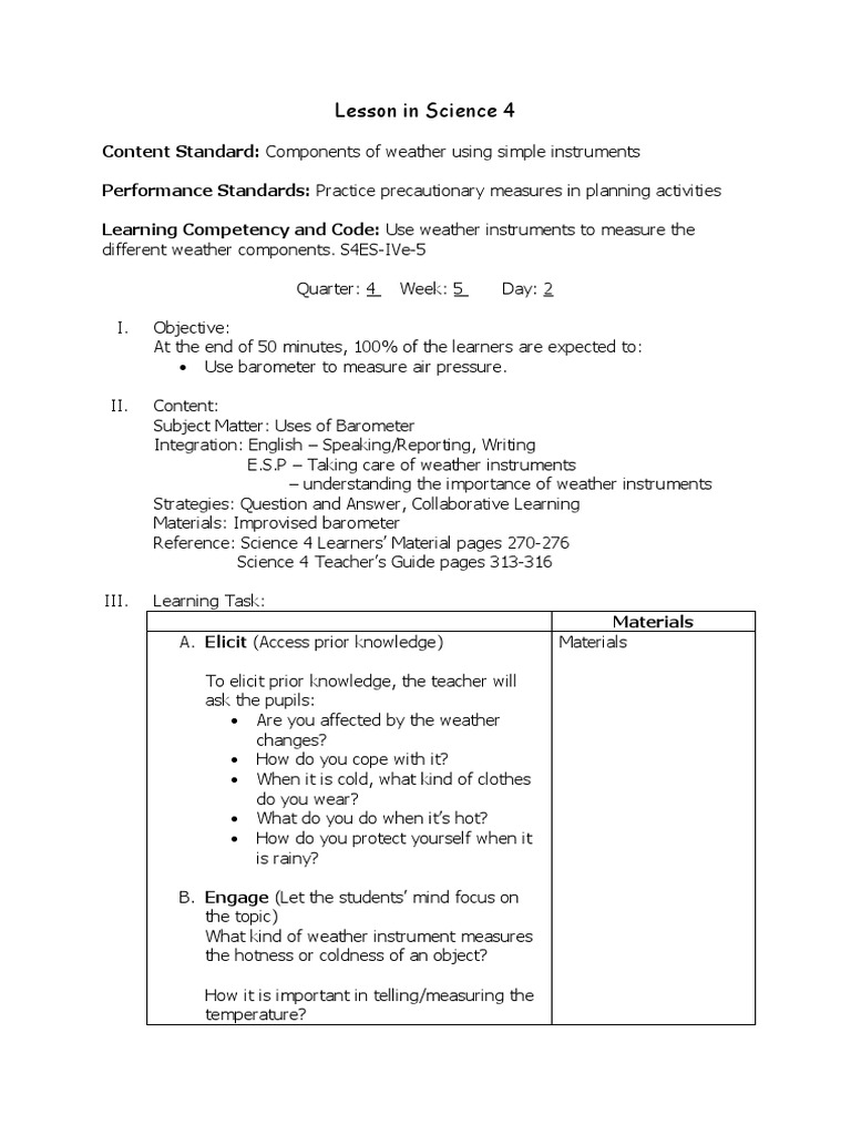 Lesson Plan in Science 4 Day 2 | PDF | Weather | Teachers