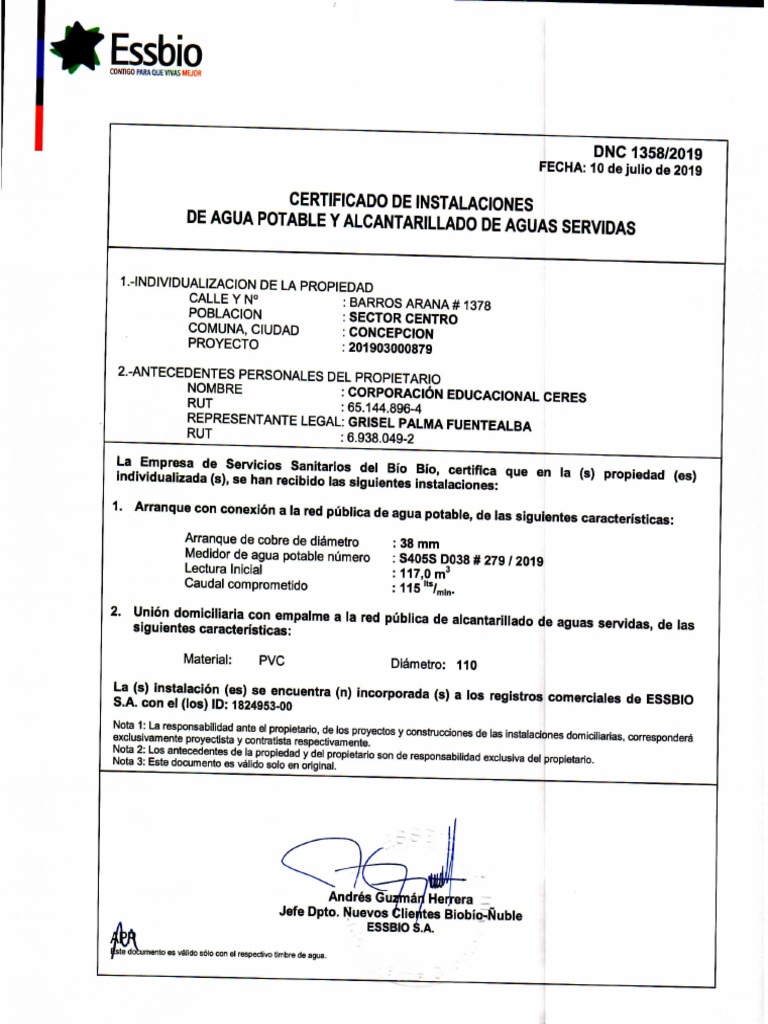 Certificado Essbio Ceres | PDF