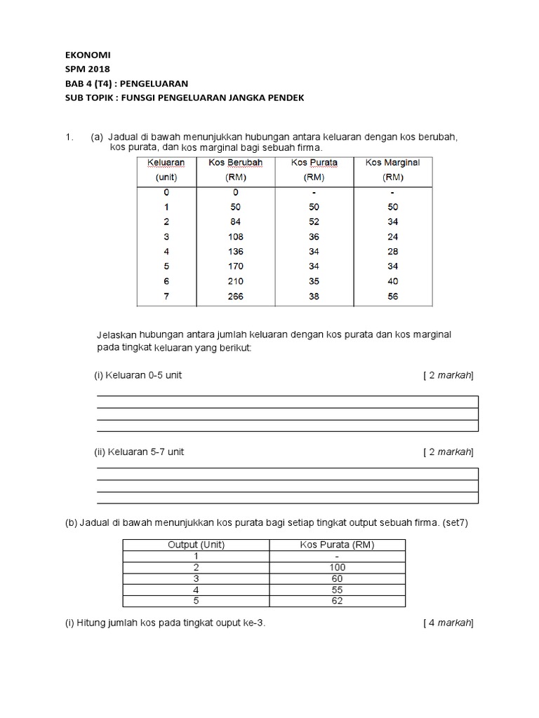 Pengeluaran - Kos Purata & Kos Marginal | PDF