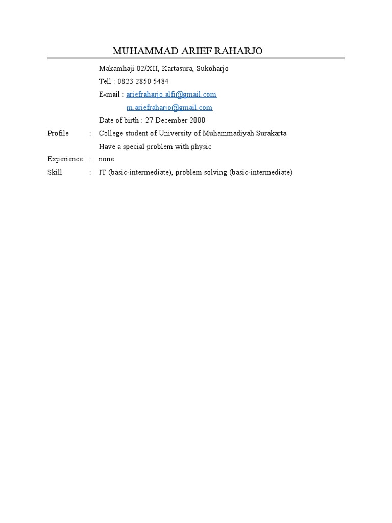 College Student Profile: Arief Raharjo | PDF