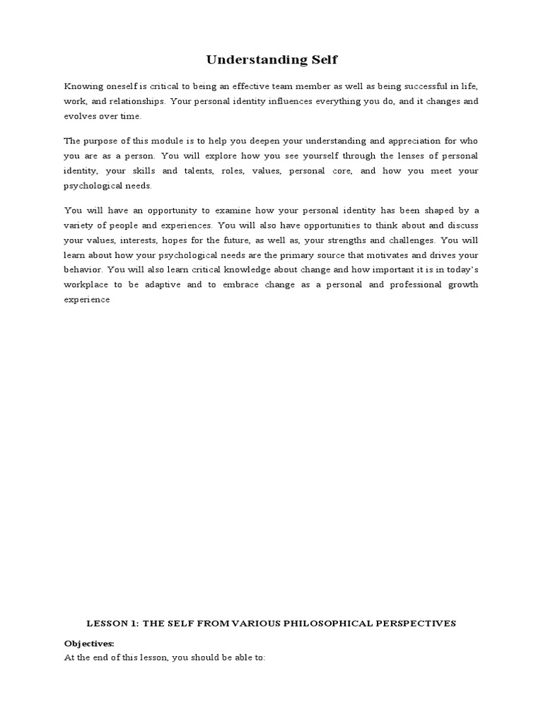 Understanding Self: Lesson 1: The Self From Various Philosophical ...