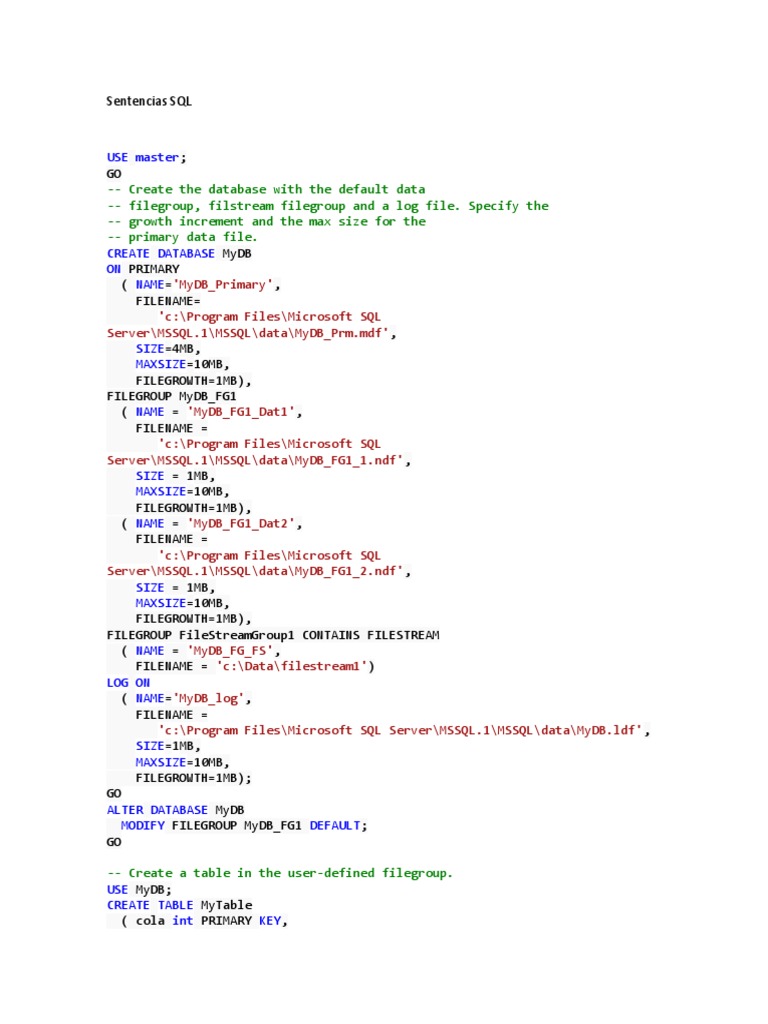 Sentencias SQL: USE Master | PDF
