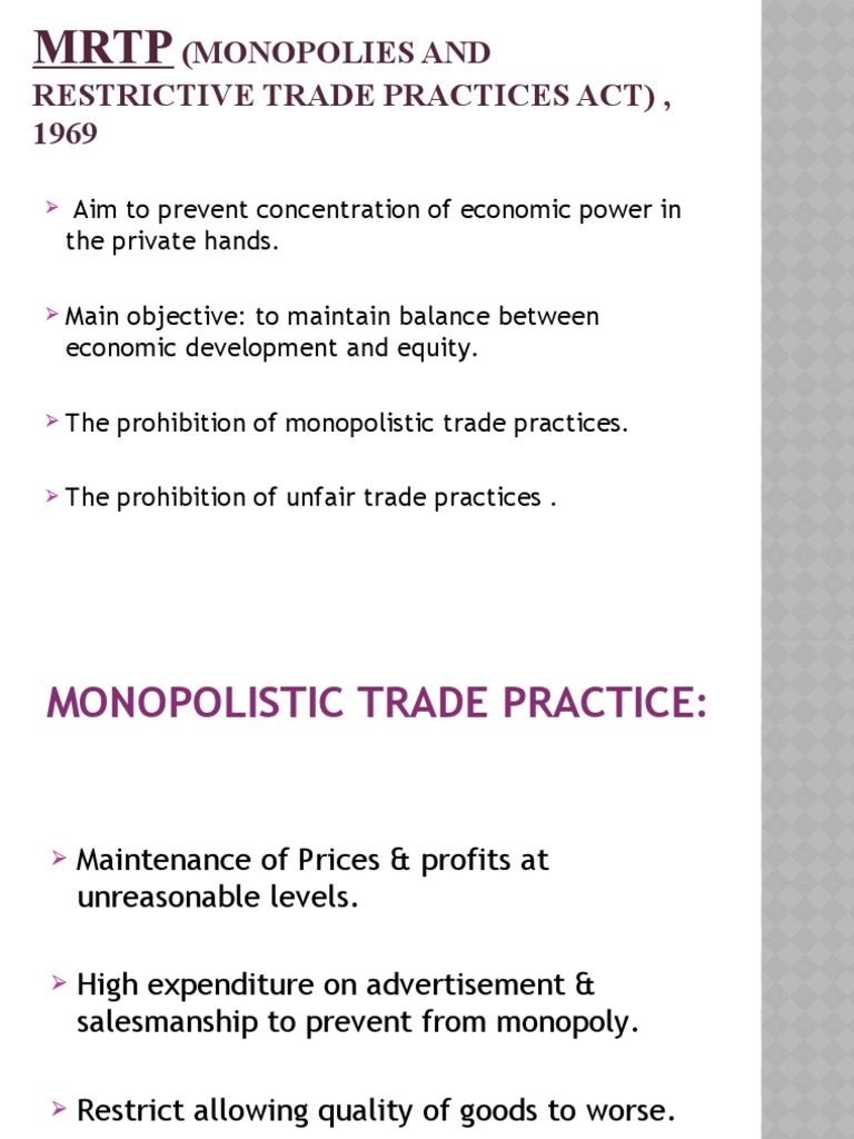 MRTP Act: Monopolies & Trade Practices | PDF