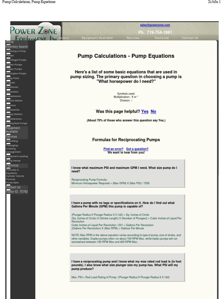 Pump Calculations, Pump Equations | PDF | Pump | Horsepower