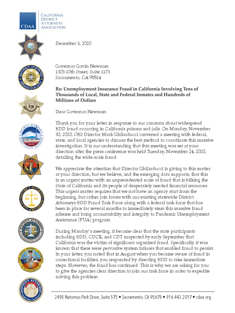 EDD Task Force Letter 12.03.2020 | PDF | California Department Of ...