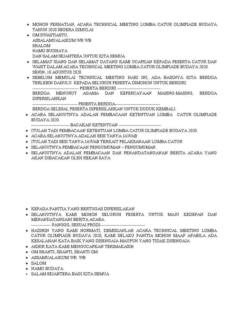 Technical Meeting Lomba Catur 2020 | PDF