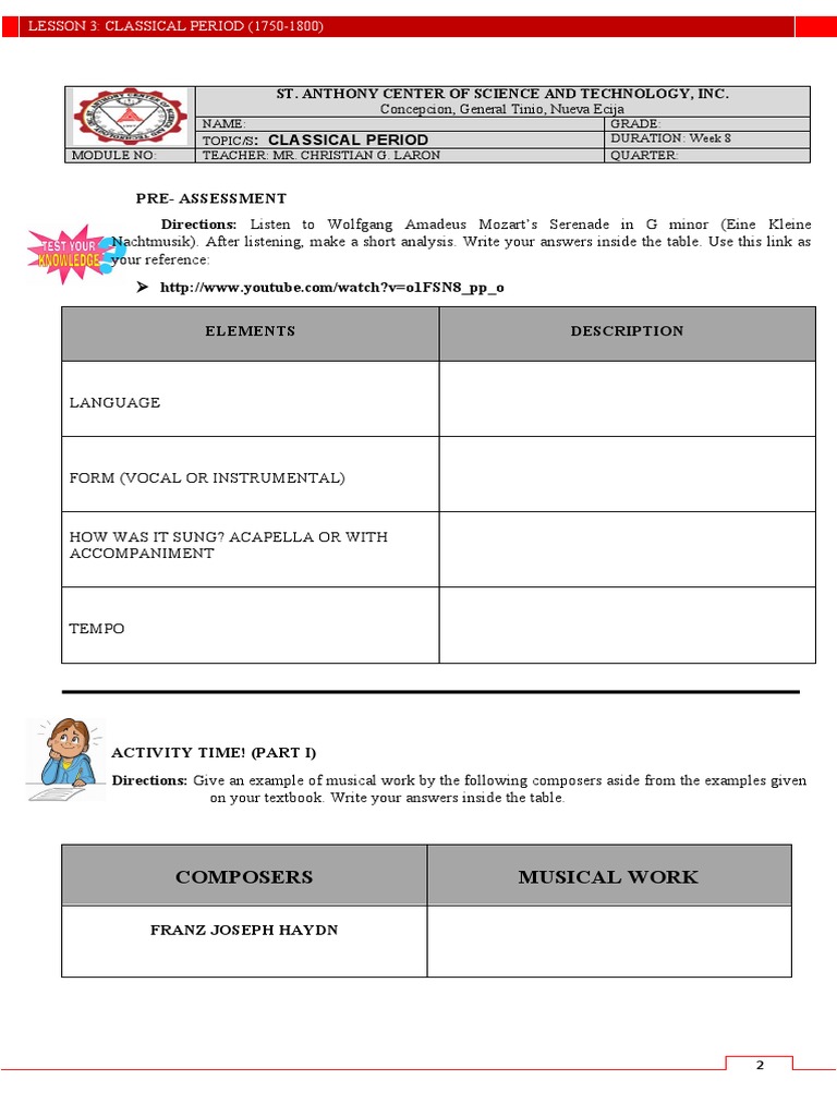 Composers Musical Work: St. Anthony Center of Science and Technology ...