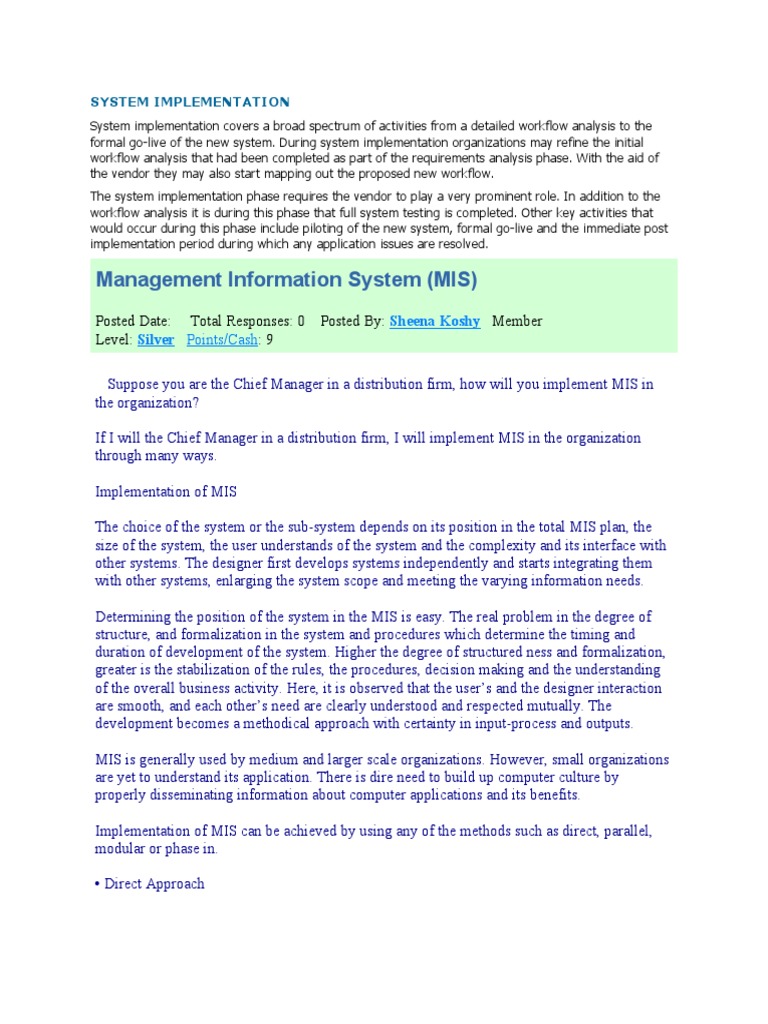 Management Information System (MIS) : Sheena Koshy Silver | PDF ...
