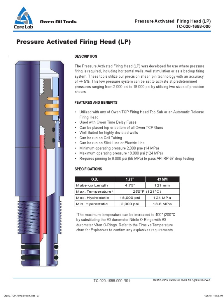 Pressure Activated Firing Head (LP) TC-020-1688-000 Owen Oil Tools ...