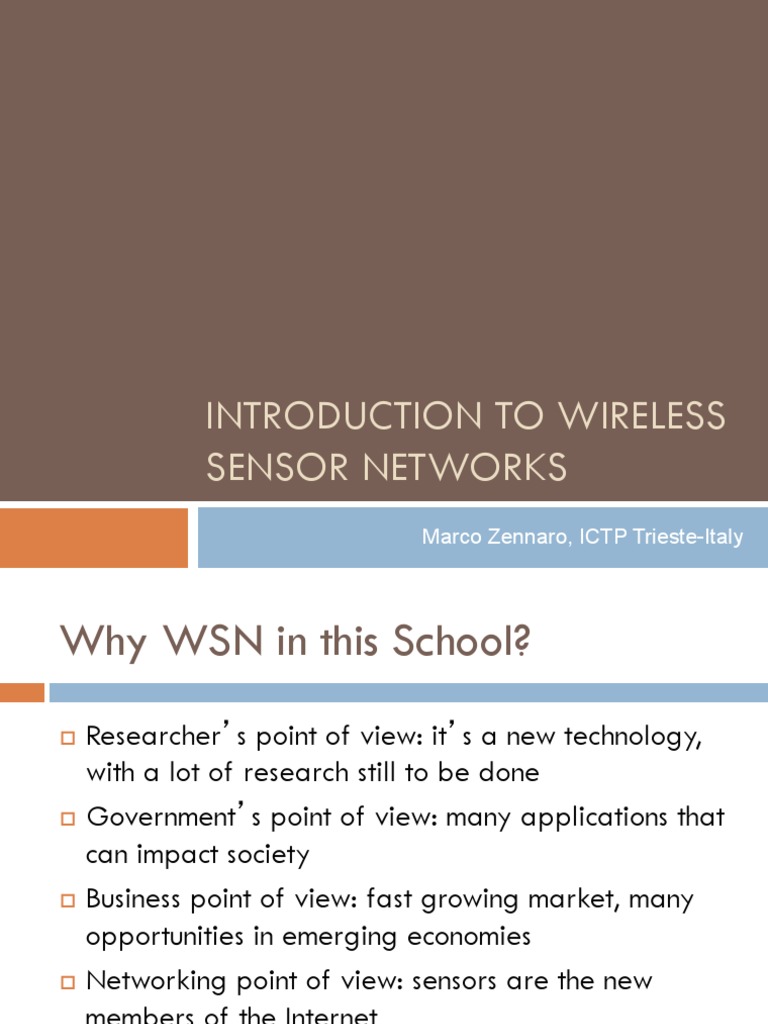Introduction To Wireless Sensor Networks: Marco Zennaro, ICTP Trieste-Italy | PDF | Wireless ...