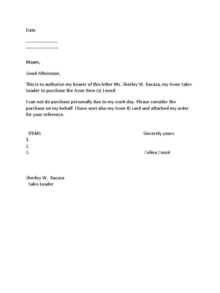 Avon Authorization Letter | PDF