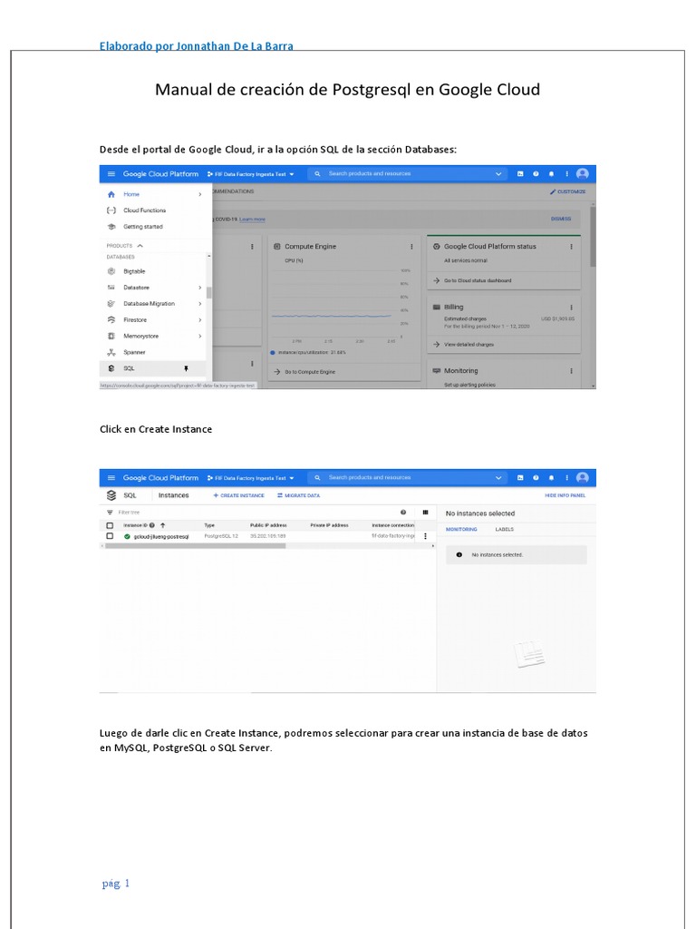 Manual de Creación de Postgresql en Google Cloud SQL | PDF